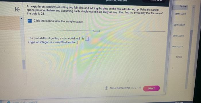 Solved An experiment consists of rolling two fair dice and | Chegg.com