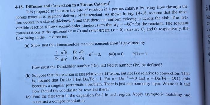 Solved 4-18. Diffusion and Convection in a Porous Catalyst | Chegg.com