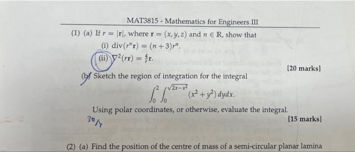 Solved MAT3815 - Mathematics for Engineers III (1) (a) If | Chegg.com