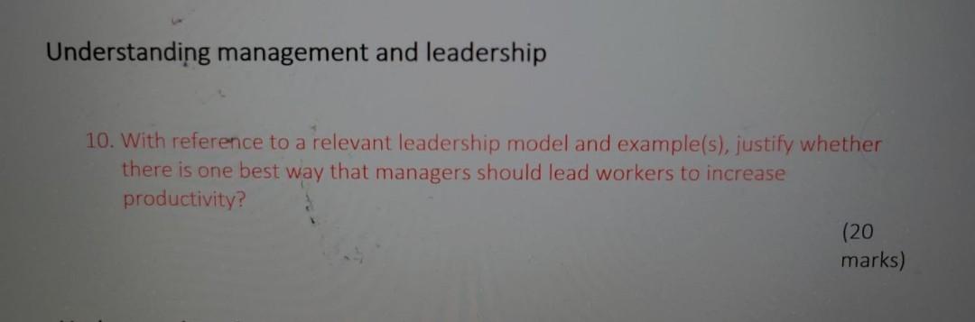 Solved Understanding management and leadership 10. With | Chegg.com