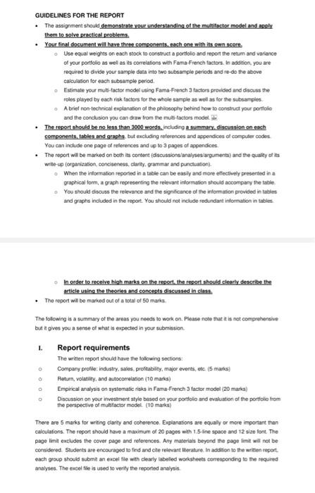 Solved GUIDELINES FOR THE REPORT - The assignment should | Chegg.com