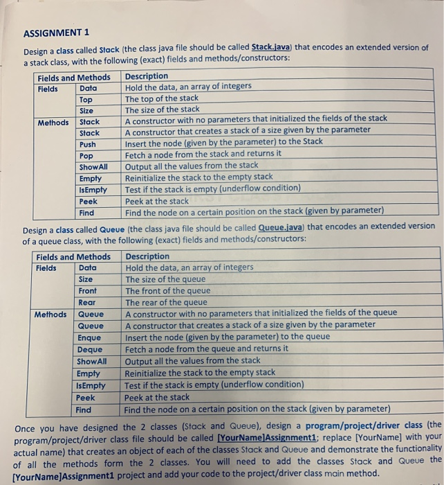 Solved need help creating a stack class, a queue class, and | Chegg.com