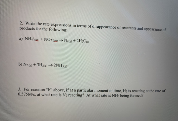 Solved 2. Write the rate expressions in terms of | Chegg.com