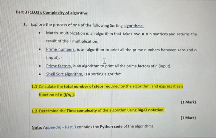Solved Part 3 (CLO3): Complexity of algorithm . 1. Explore | Chegg.com