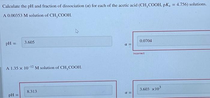 Solved Calculate the pH and fraction of dissociation (a) for | Chegg.com