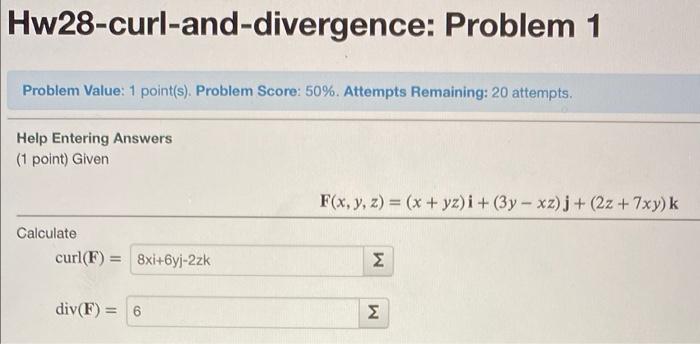 Solved Hw28-curl-and-divergence: Problem 1 Problem Value: 1 | Chegg.com