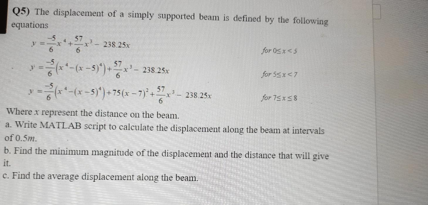 Solved Q5) The displacement of a simply supported beam is | Chegg.com