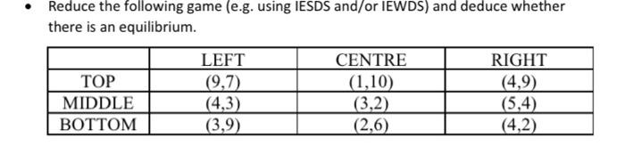 Solved Reduce the following game (e.g. using IESDS and/or | Chegg.com