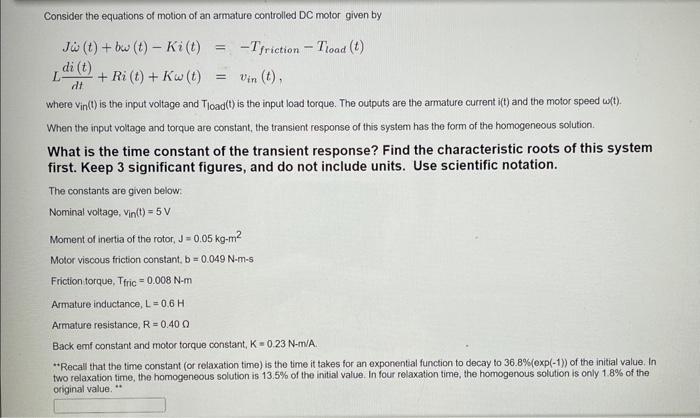 Solved Consider the equations of motion of an armature | Chegg.com