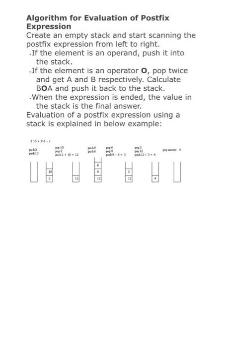 Algorithm for Evaluation of Postfix Expression Create | Chegg.com