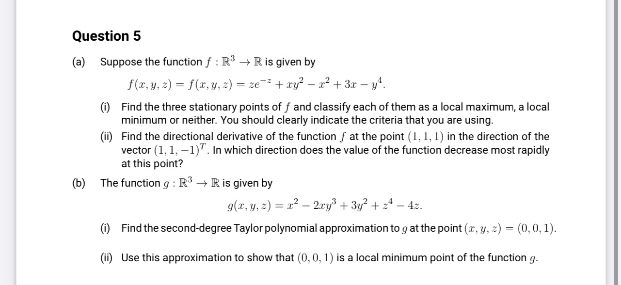 Question 5 A ﻿suppose The Function F R3→r ﻿is Given