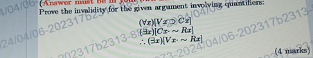 Solved Prove the invalidity for the given argument involving | Chegg.com