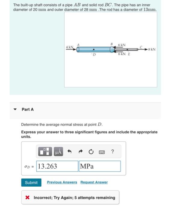 Solved The built-up shaft consists of a pipe AB and solid | Chegg.com