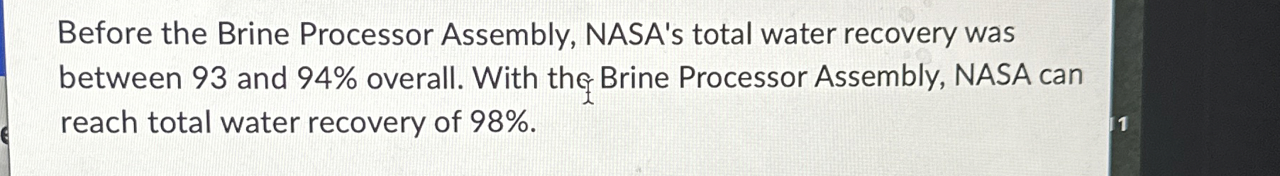 Solved Before the Brine Processor Assembly, NASA's total | Chegg.com
