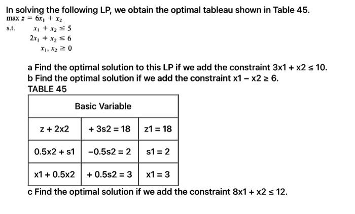 Solved s.. In solving the following LP, we obtain the | Chegg.com