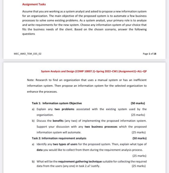 Solved Assignment Tasks Assume that you are working as a | Chegg.com