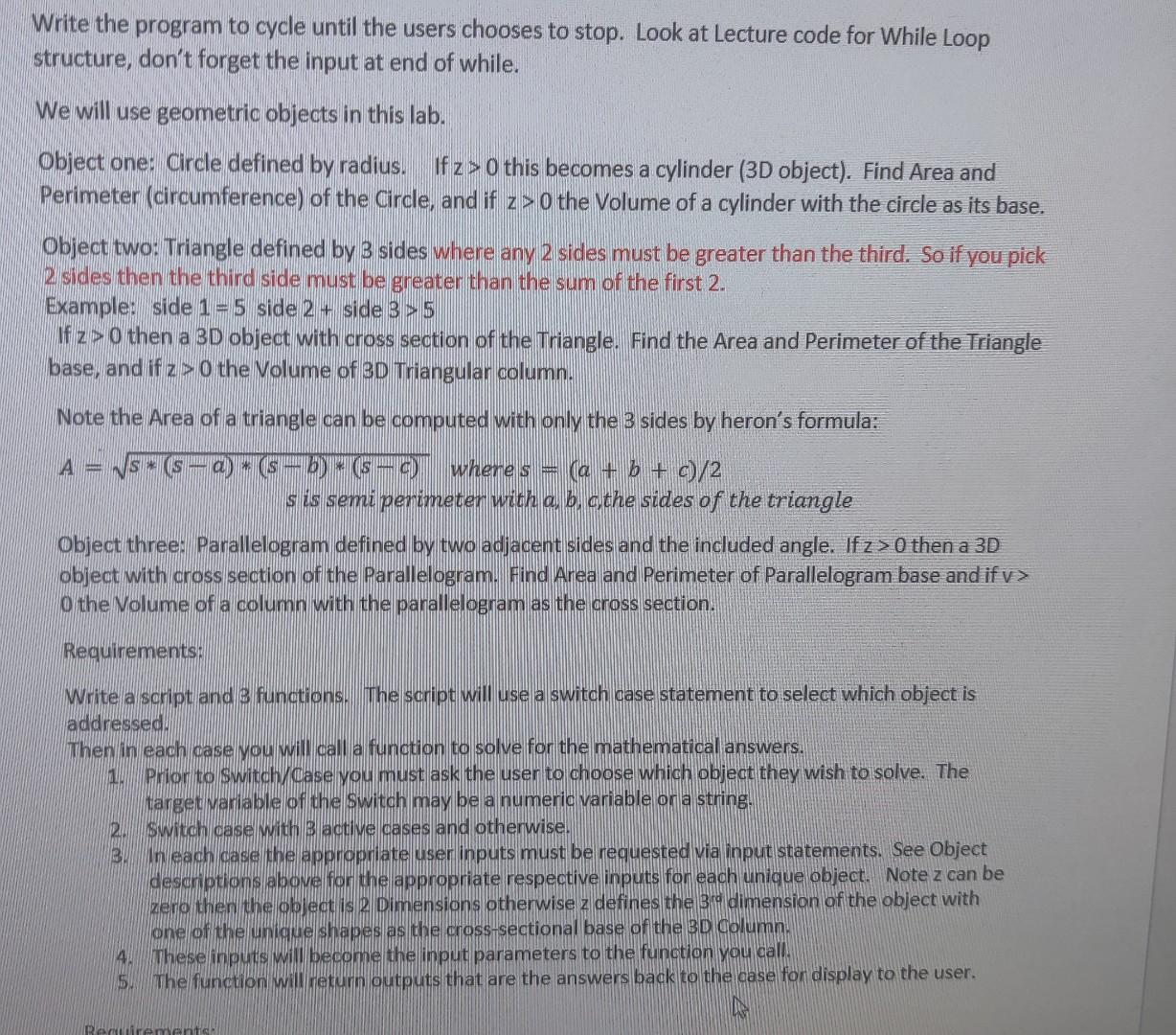 Solved Write the program to cycle until the users chooses to | Chegg.com