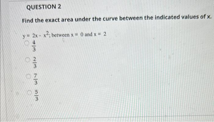 Solved Find the exact area under the curve between the | Chegg.com