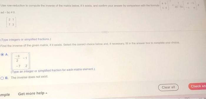 Solved ad−bc+0 [2713] (Type integors or simplified | Chegg.com