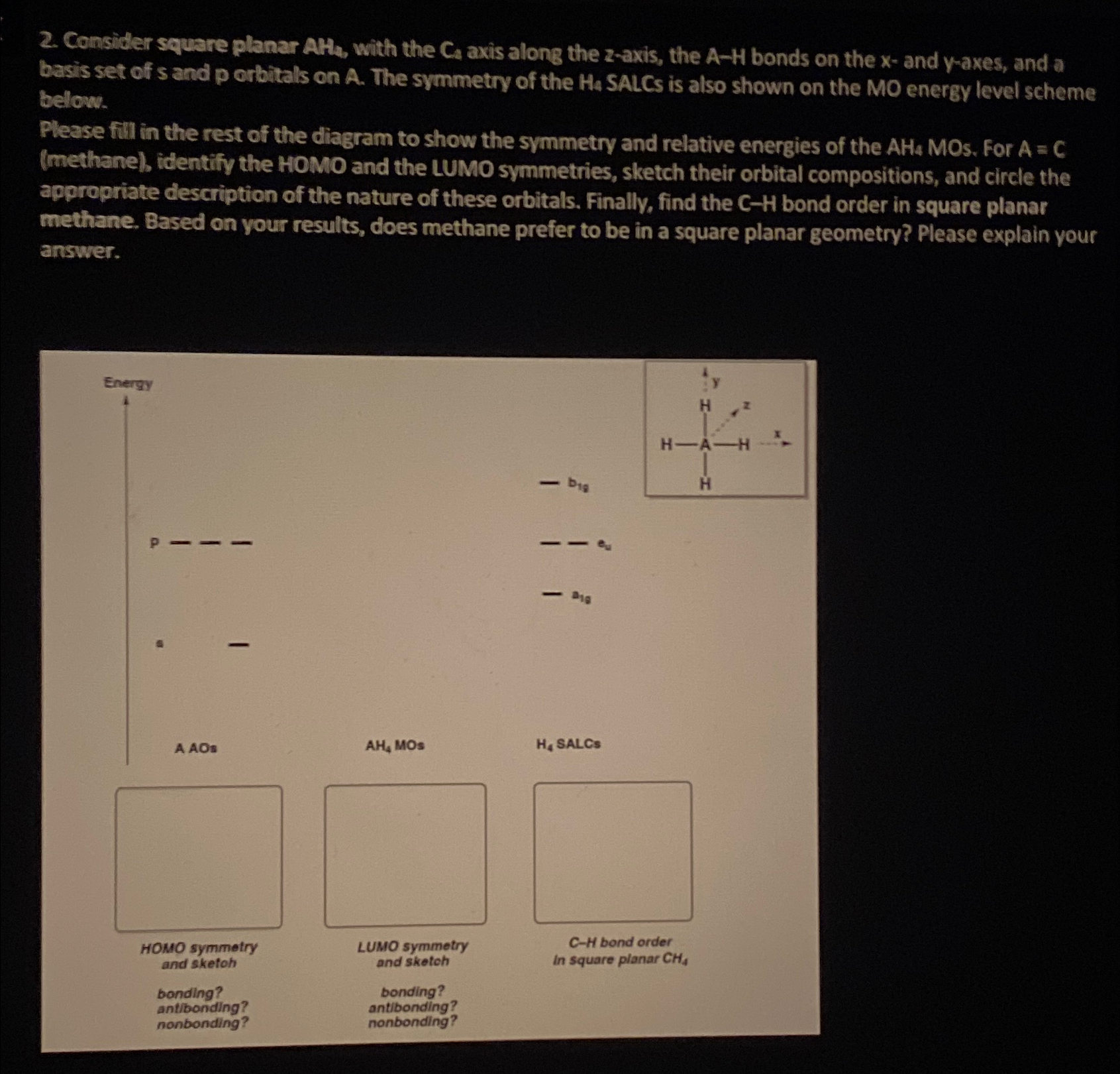 Solved Consider square planar AH4, ﻿with the C4 ﻿axis along | Chegg.com