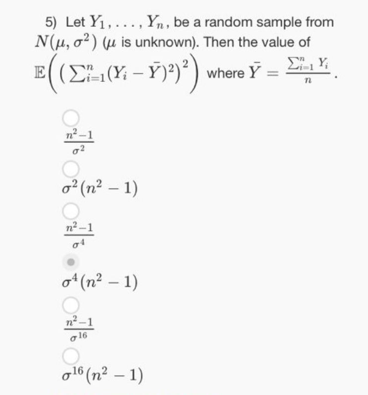 Solved Let Y1,dots,Yn, ﻿be a random sample from N(μ,σ2) ( μ | Chegg.com