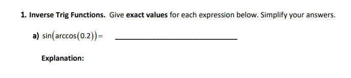 Solved Inverse Trig Functions. Give exact values for each | Chegg.com