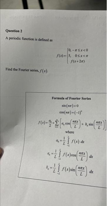 Solved A periodic function is defined as | Chegg.com