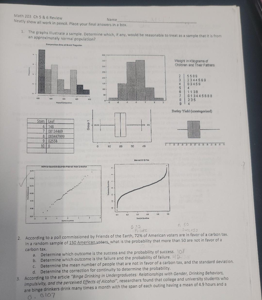 Solved 1. The graphs illustrate a sample. Determine which, | Chegg.com