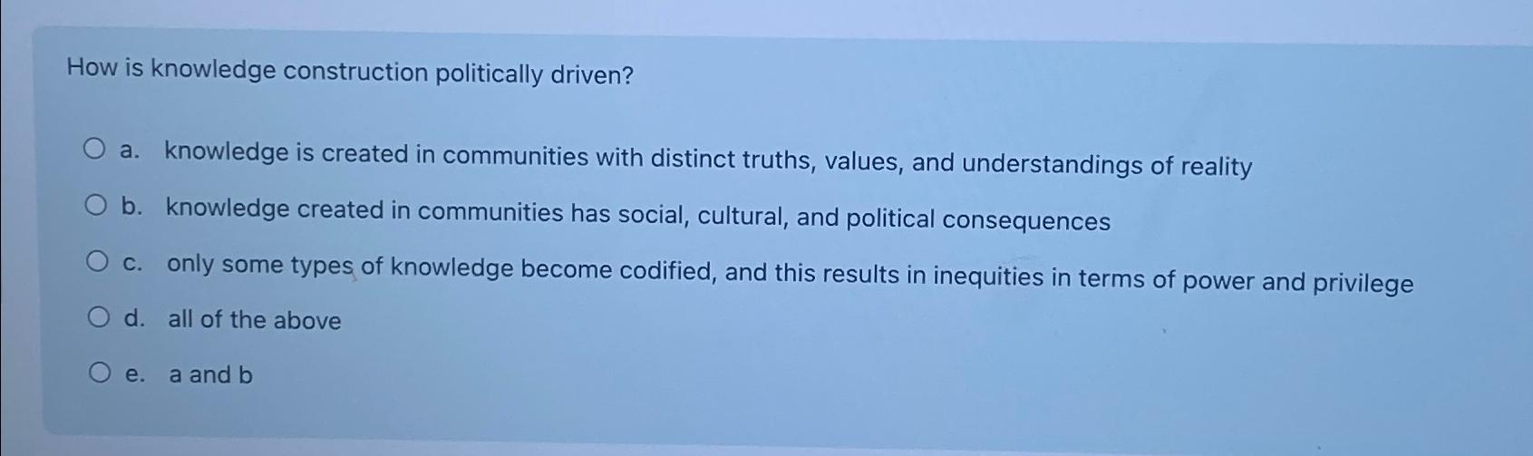 Solved How is knowledge construction politically driven?a. | Chegg.com