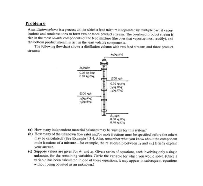 Solved Problem 6 A distillation column is a process unit in | Chegg.com