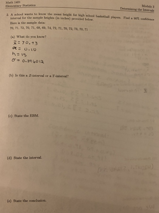 Solved Math 1401 Elementary Statistics Module 3 Determining | Chegg.com