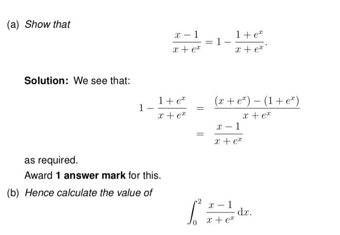 Solved (a) Show that Solution: We see that: 1 - x-1 x + ex 1 | Chegg.com