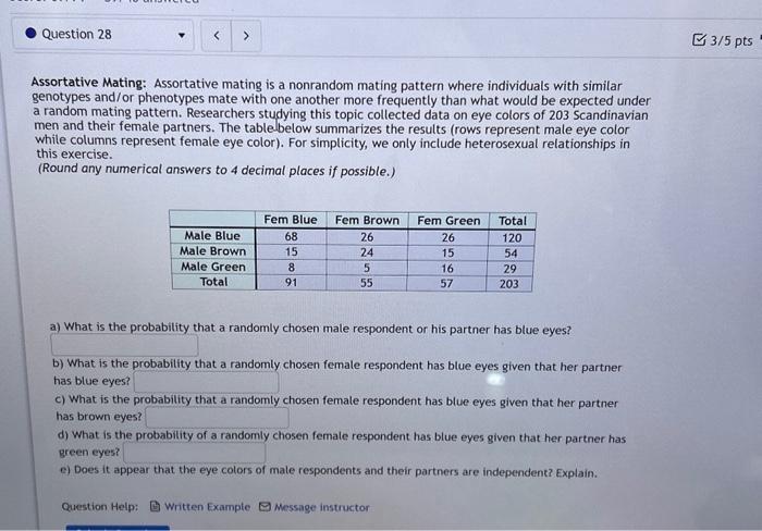 Solved Assortative Mating: Assortative mating is a nonrandom | Chegg.com