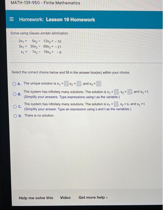 Solved MATH-139-950 - Finite Mathematics Homework: Lesson 19 | Chegg.com