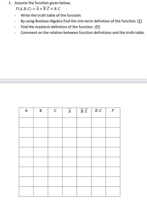 Solved 1. Assume the function given below; | Chegg.com