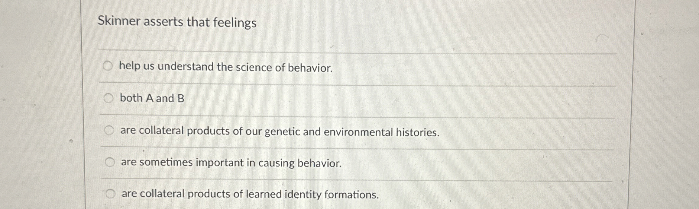Solved Skinner asserts that feelingshelp us understand the | Chegg.com