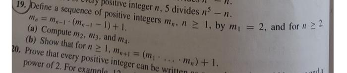 Solved 19. Define a sequence ositive integer n,5 divides | Chegg.com