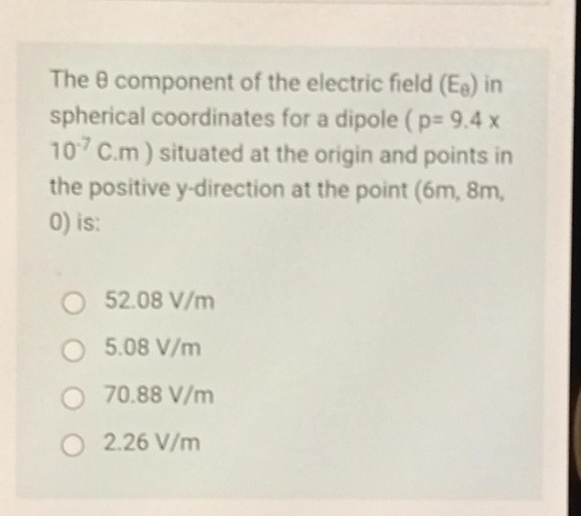 Solved The θ component of the electric field (Eθ) in | Chegg.com