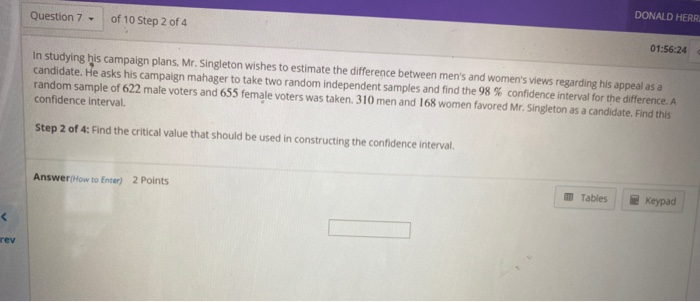 Solved Question 7 - of 10 Step 1 of 4 01:57:14 In studying | Chegg.com
