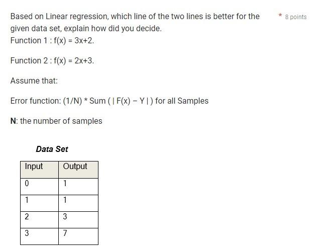 Solved Based on Linear regression, which line of the two | Chegg.com