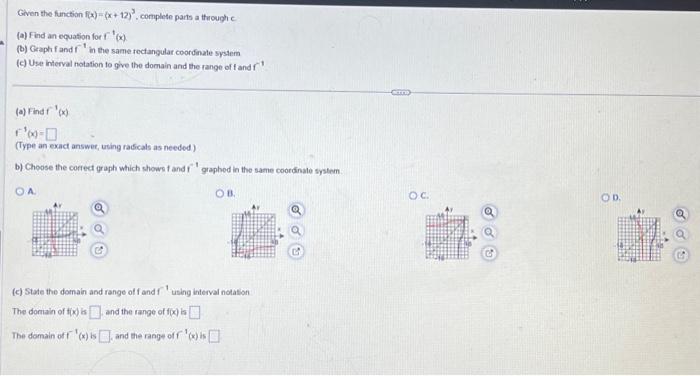 Solved Given the function f(x)=(x+12)3, complete parts a | Chegg.com