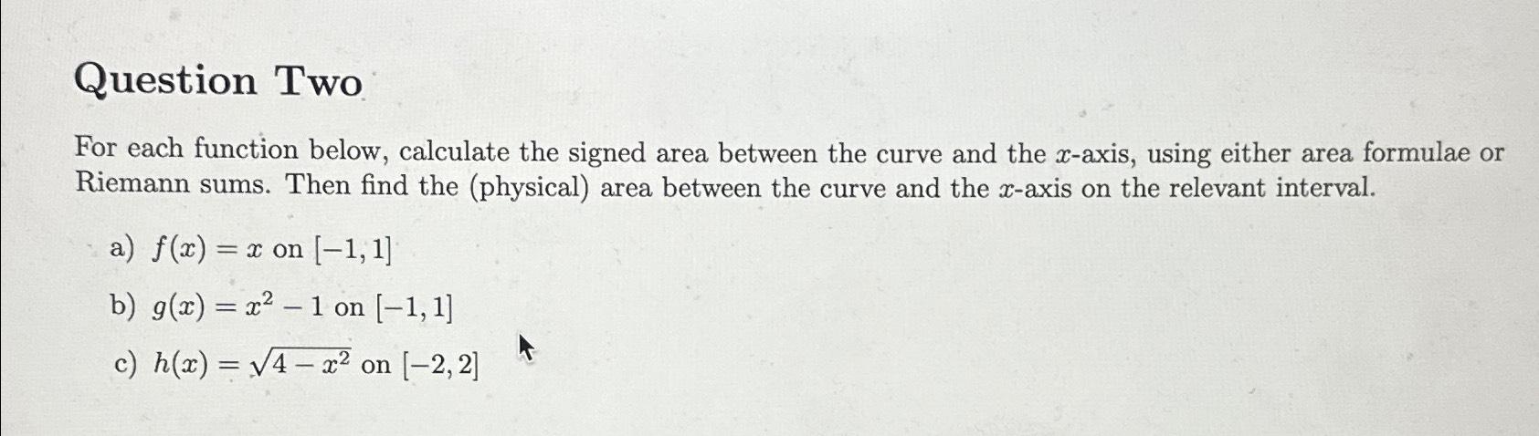 Solved Question TwoFor each function below, calculate the | Chegg.com