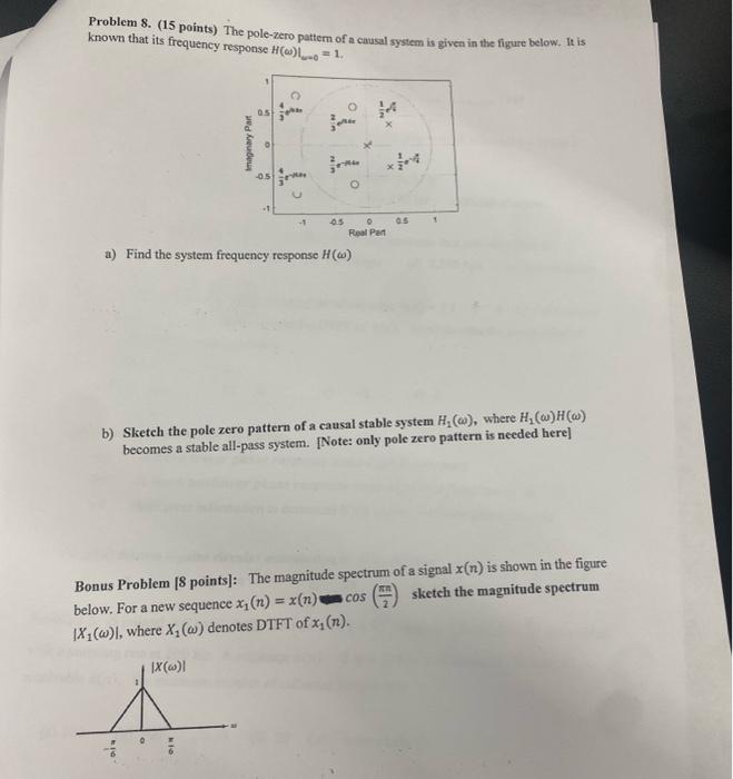 Problem 8. (15 points) The pole-zero pattern of a | Chegg.com