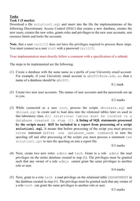 Solved Tasks Task 1 (5 marks) Download a file solutioni.sqi | Chegg.com