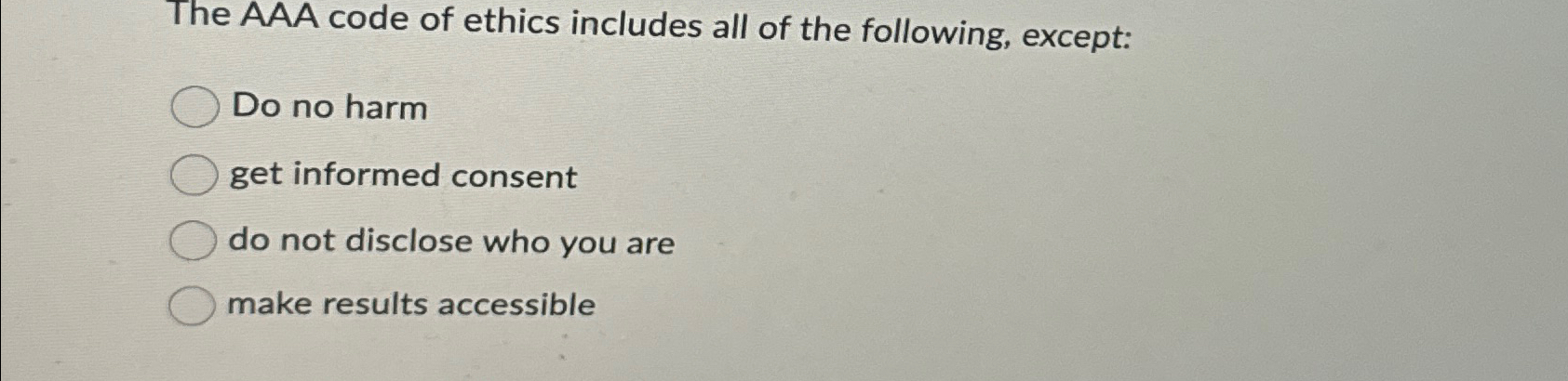 Solved The AAA code of ethics includes all of the following, | Chegg.com