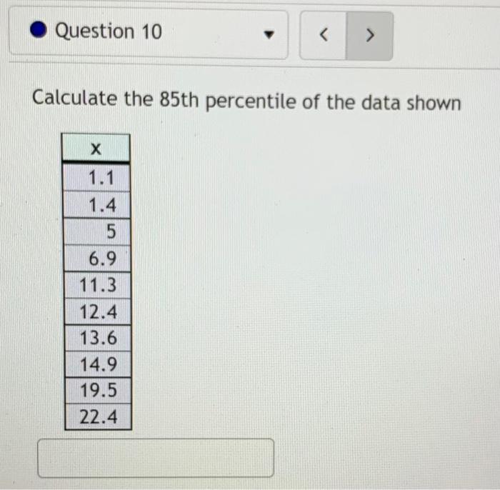 Solved Question 10 > Calculate the 85th percentile of the | Chegg.com