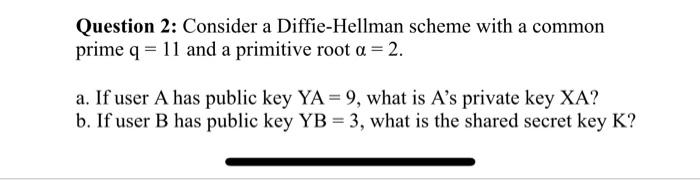 Solved Question 2: Consider a Diffie-Hellman scheme with a | Chegg.com Solved Question 2: Consider a Diffie-Hellman scheme with a | Chegg.com