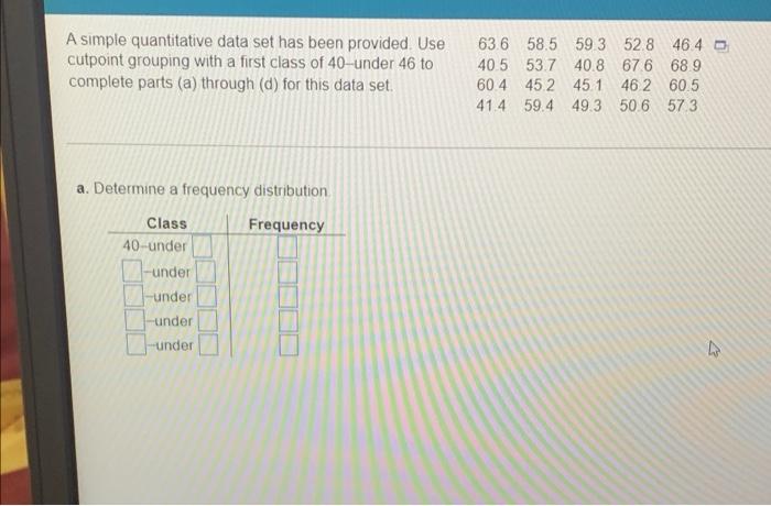 Solved A simple quantitative data set has been provided Use | Chegg.com