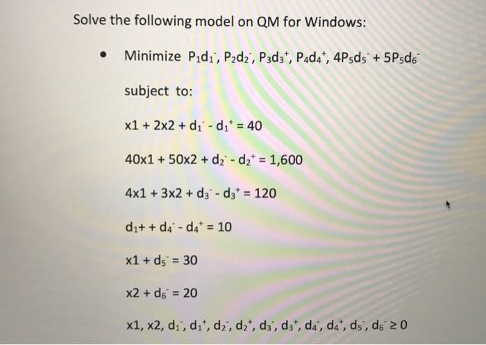 Solve the following model on QM for Windows: Minimize | Chegg.com