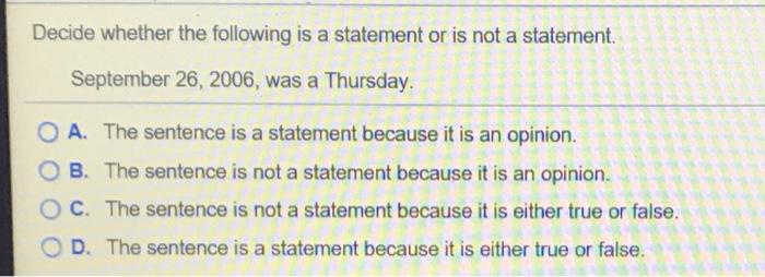 Solved Decide whether the following is a statement or is not | Chegg.com